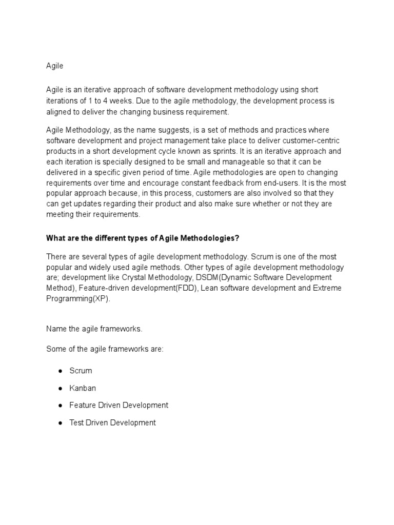 Agile Methodology Interview Question Answer PDF | PDF | Business