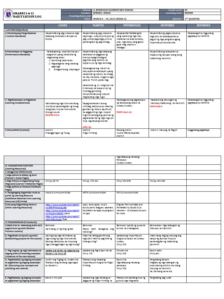 DLL_MAPEH 3_Q3_W4 | PDF