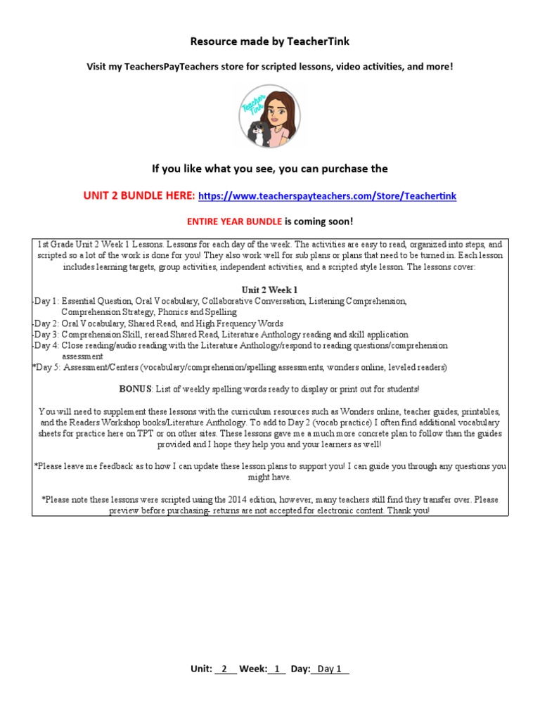 Unit 2 Bundle Here:: Resource Made by Teachertink | PDF | Language Arts ...