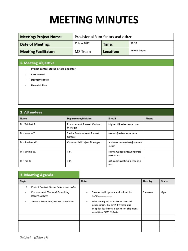 Minutes of Meeting Example | PDF