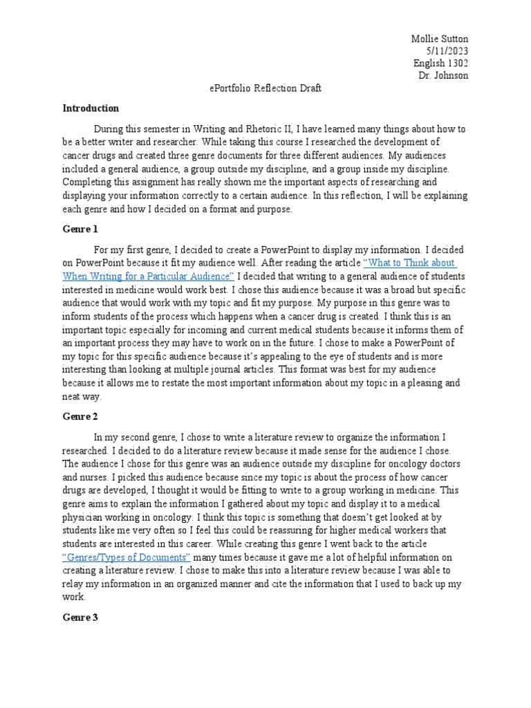 Eportfolio Reflection Final Pdf Genre Physician