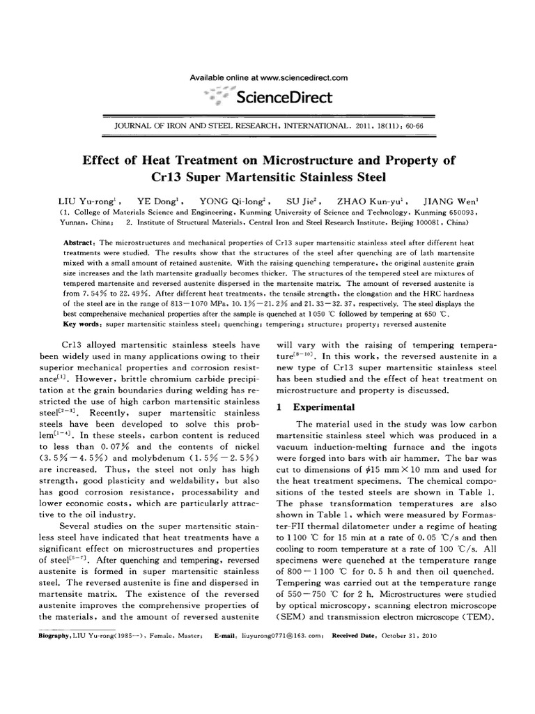 Sciencedirect: Effect of Heat Treatment On Microstructure and Property ...