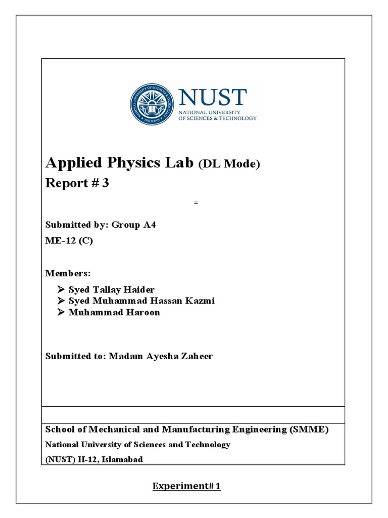 Applied Physics Lab Report 3 (Group A4) | PDF | Capacitor | Electrical ...