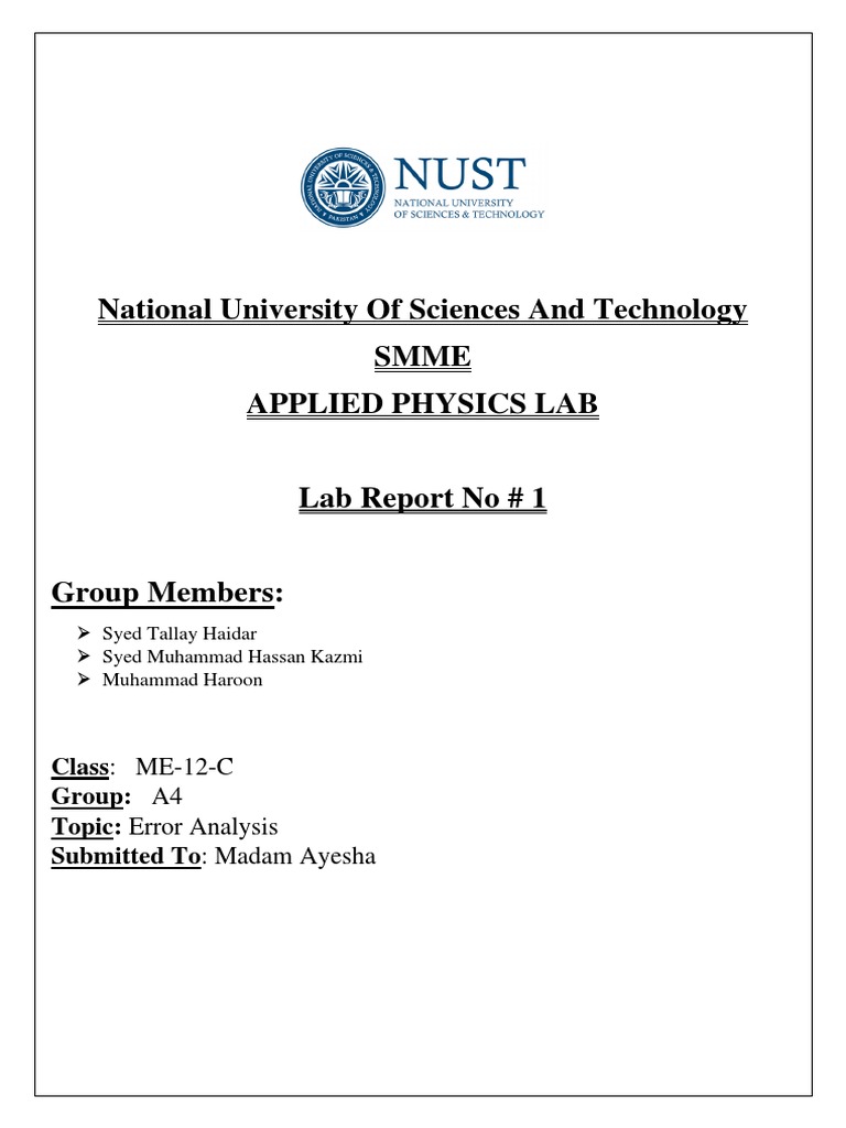 Applied Physics Lab Report 1 (Group A4) PDF | PDF