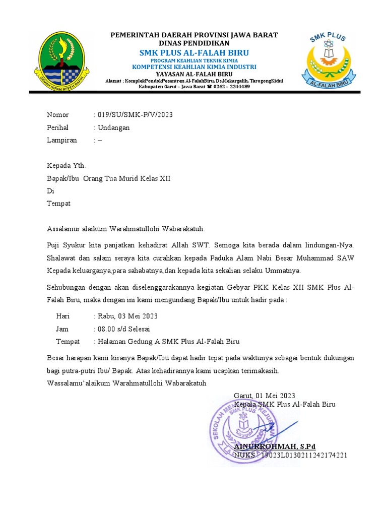 Surat Undangan Gebyar PKK | PDF