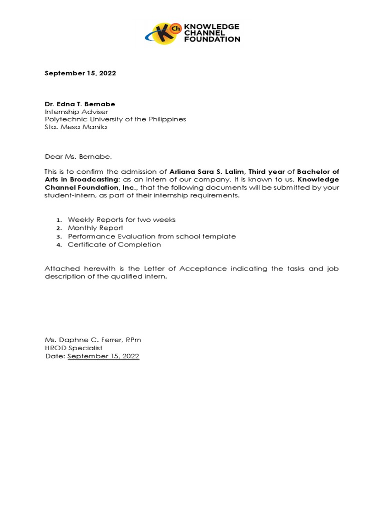 LALIM, Arliana Sara S. - Conforme Letter | PDF