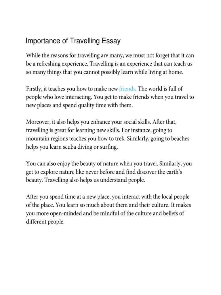 Importance of Travelling Essay | PDF