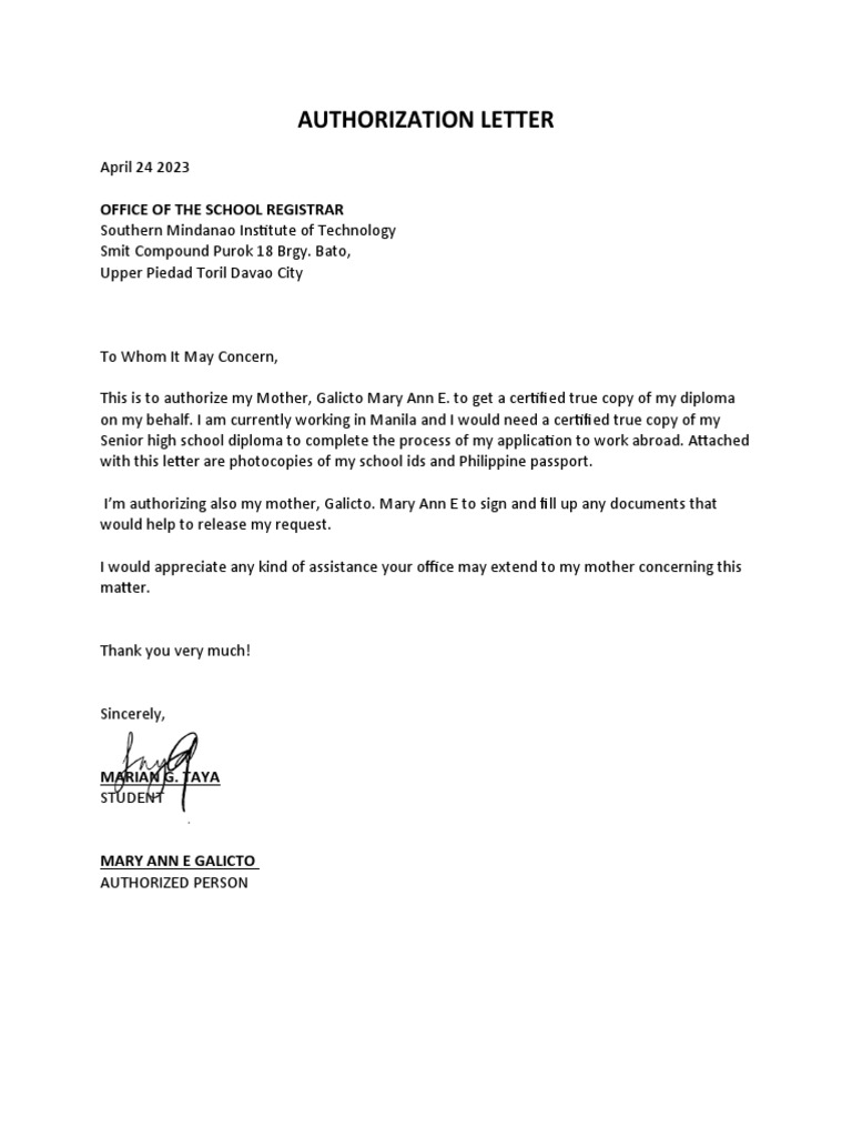 Authorization Letter | PDF