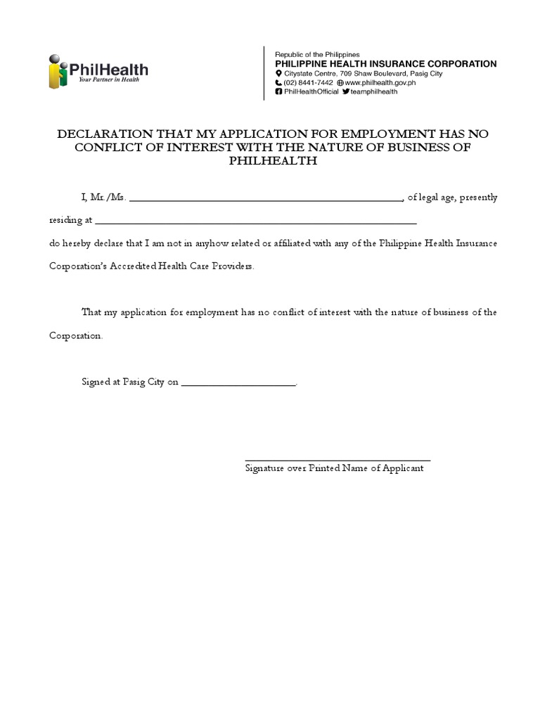 Employment Conflict of Interest Declaration | PDF