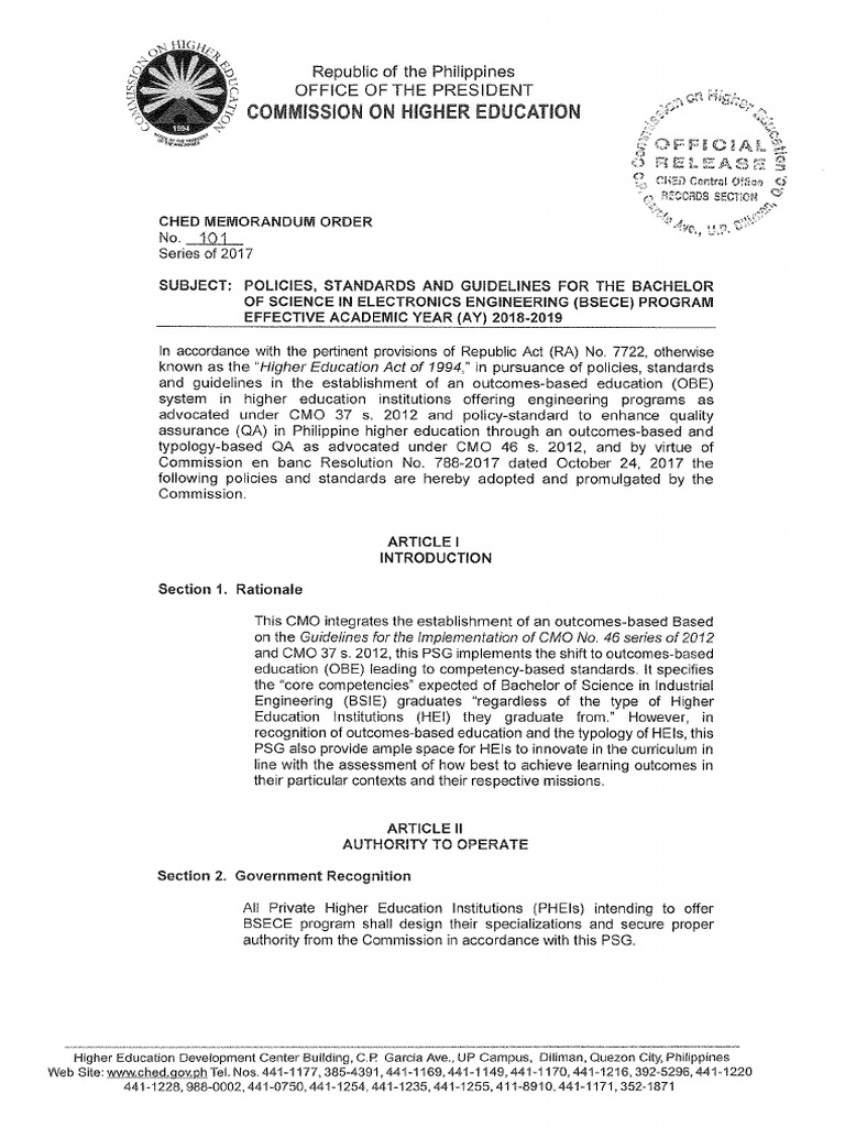 CMO 101, S. 2017 - PSG FOR BSECE | PDF