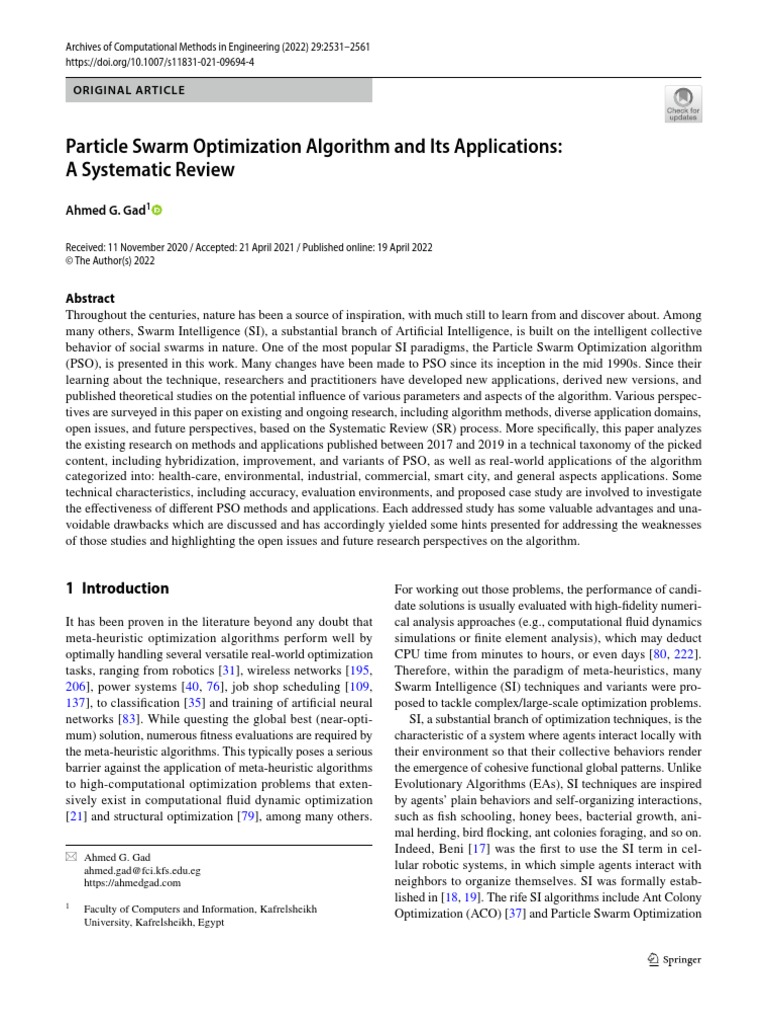 Particle Swarm Optimization Algorithm and Its Applications: A Systematic Review | PDF ...