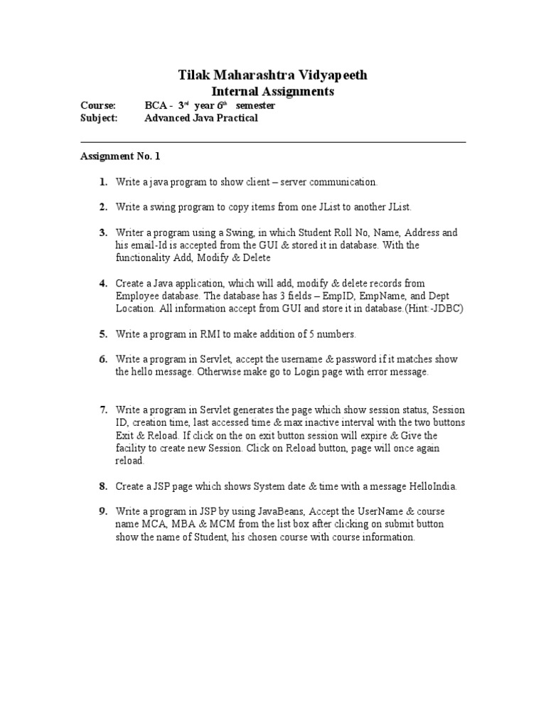 Advance Java Assignment | PDF