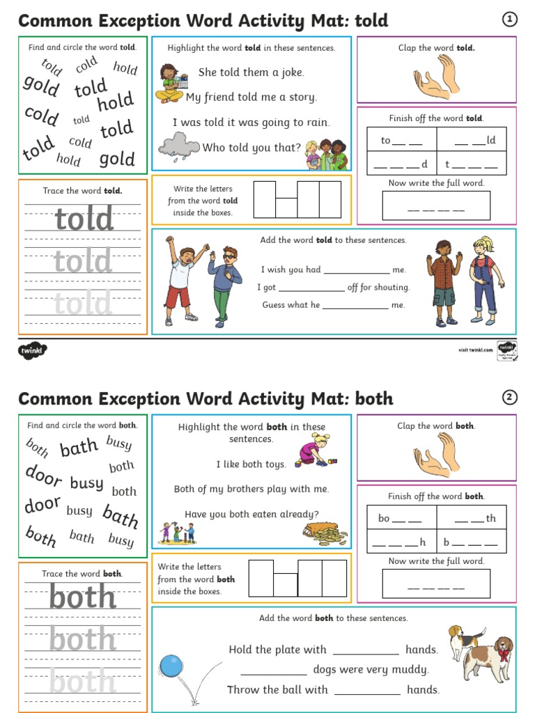 Year 2 Common Exception Word Activity Mat Pack 2 PDF | PDF
