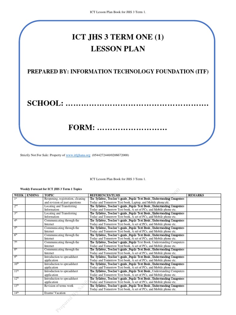 JHS 3 ICT Lesson Plan Term 1 | PDF | Spreadsheet | Educational Technology