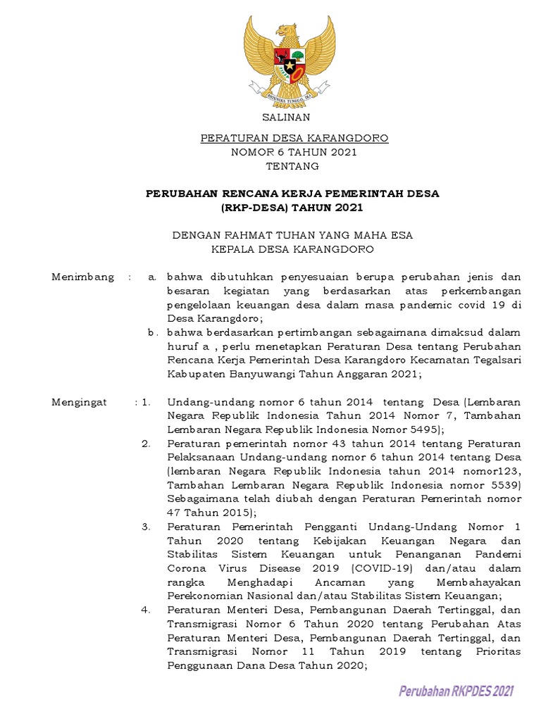 Perdes Perubahan Rkpdes Upload Jdih | PDF
