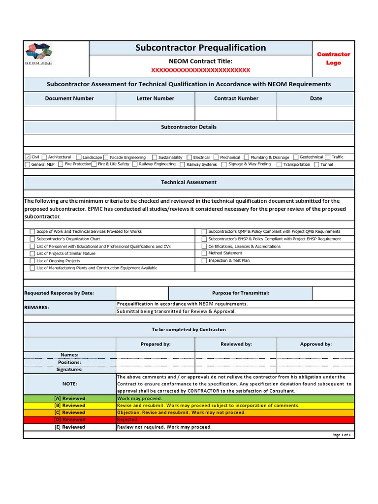 Sub-Contractors Suppliers Pre-Qualification Assessment | PDF | Specification (Technical Standard)