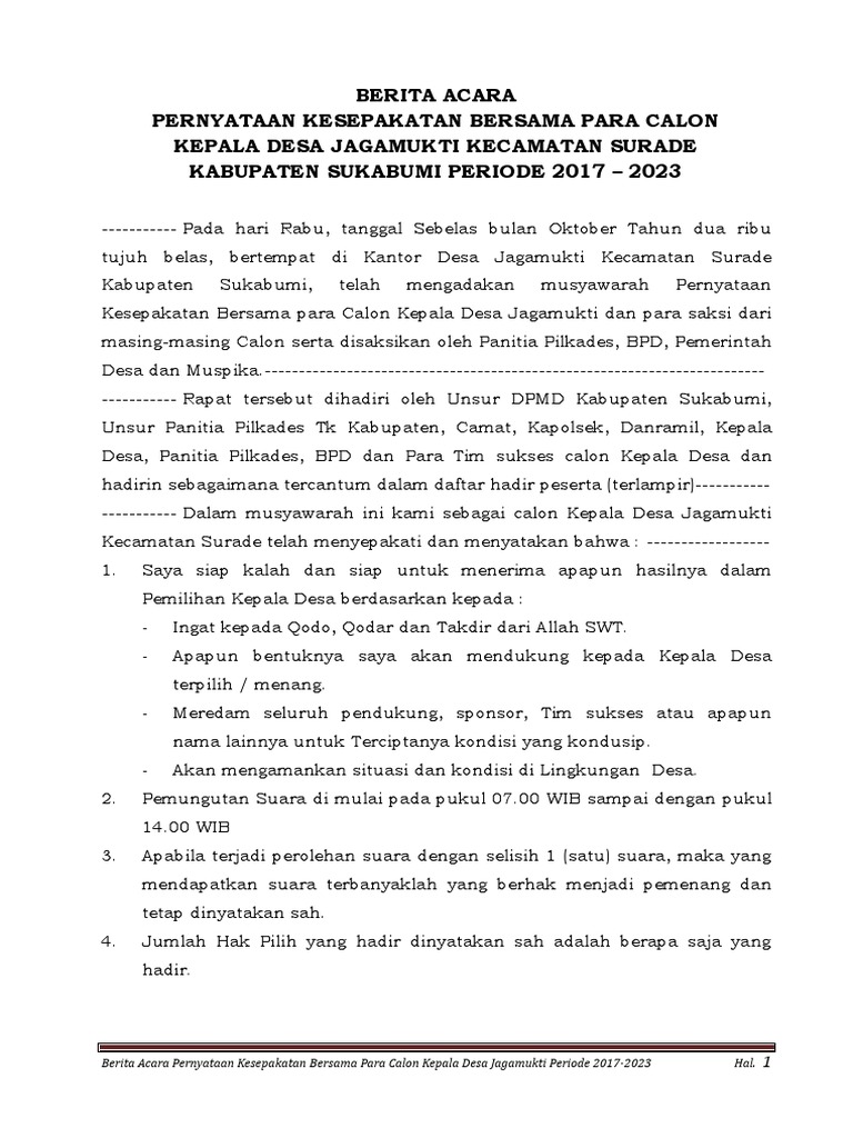 BA Kesepakatan Calon Kades | PDF