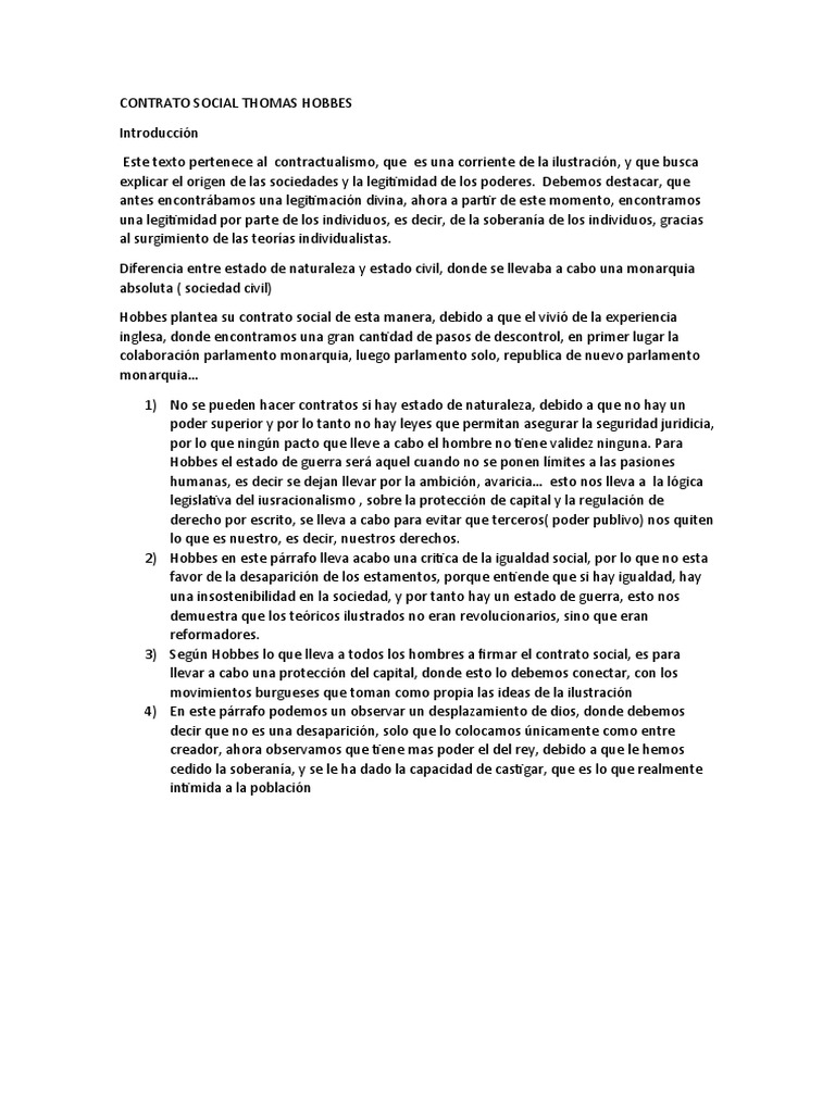 CONTRATO SOCIAL THOMAS HOBBES (Examen 2) | PDF | Contrato social | Thomas Hobbes