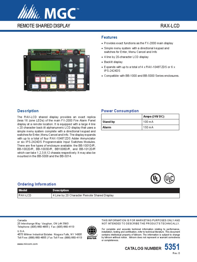 MIRCOM CAT-5351 - RAX-LCD - Remote - Shared - Display | PDF | Electrical Engineering | Computer ...