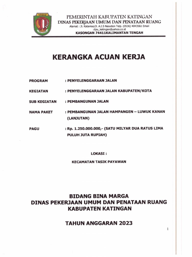 Kak Pembangunan Jalan Hampangen Luwuk Kanan | PDF