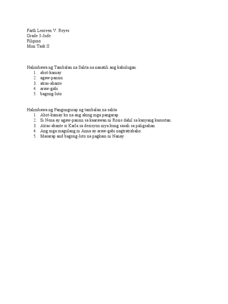 Faith - Filipino Mini Task 2 | PDF