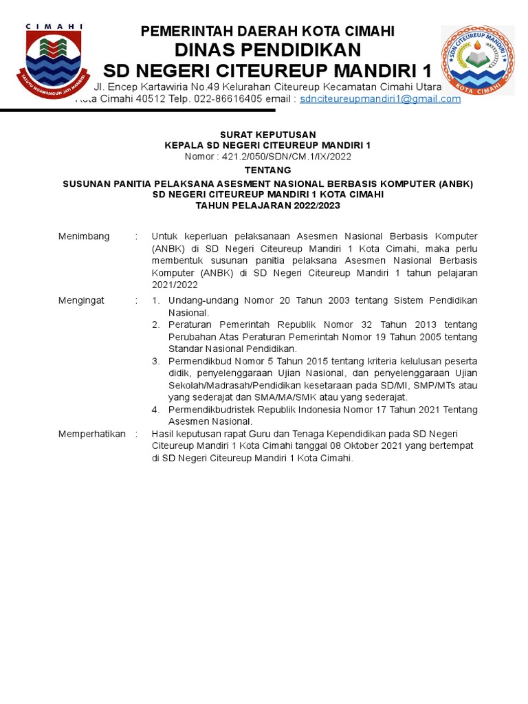 SK PANITIA ANBK (BLM Edit) | PDF