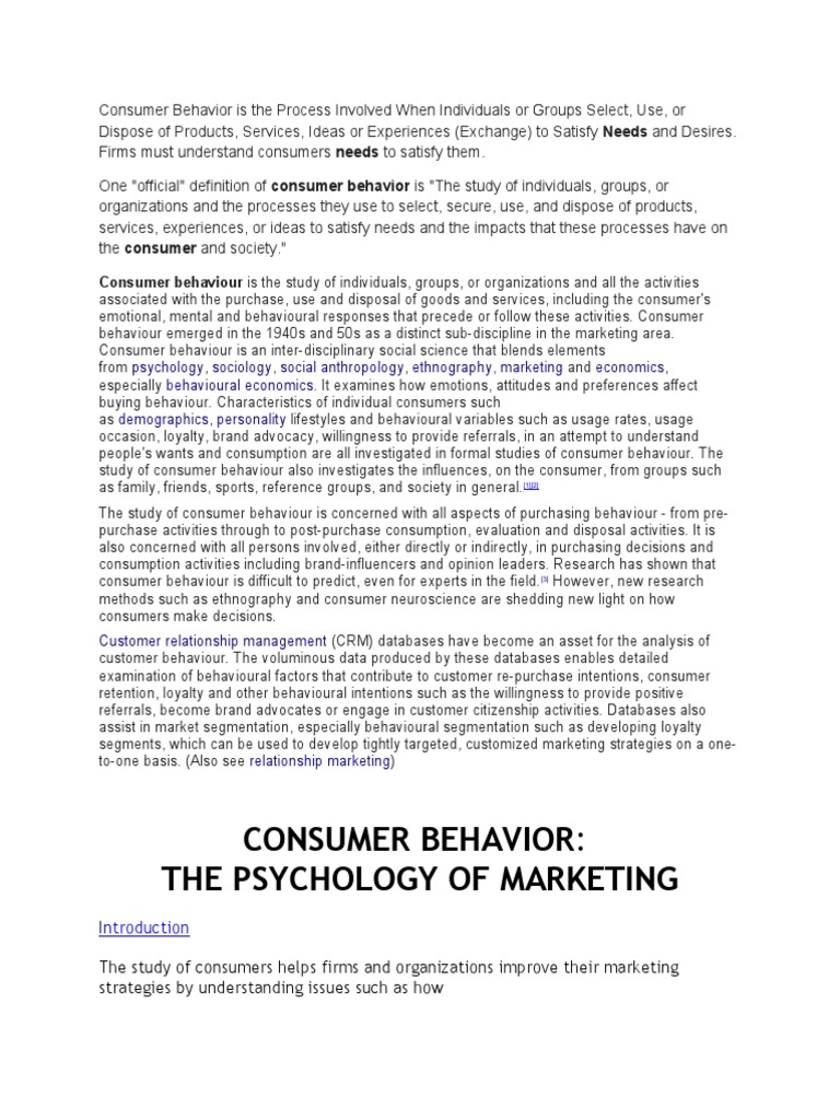 Consumer Behavior: The Psychology of Marketing | PDF | Consumer Behaviour | Behavior