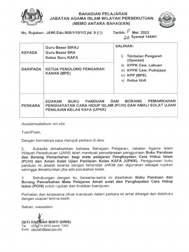 Memo Edaran Buku Panduan AS&PCHI | PDF