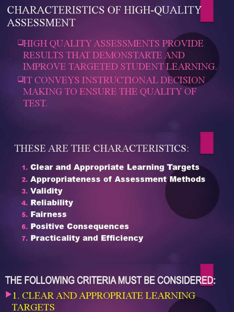 Characteristics of High Quality Assessment | PDF | Educational ...