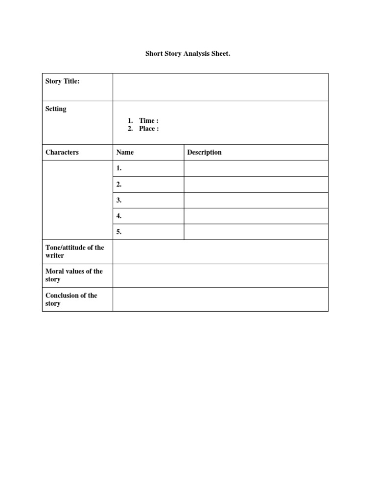 Story Title:: Short Story Analysis Sheet | PDF
