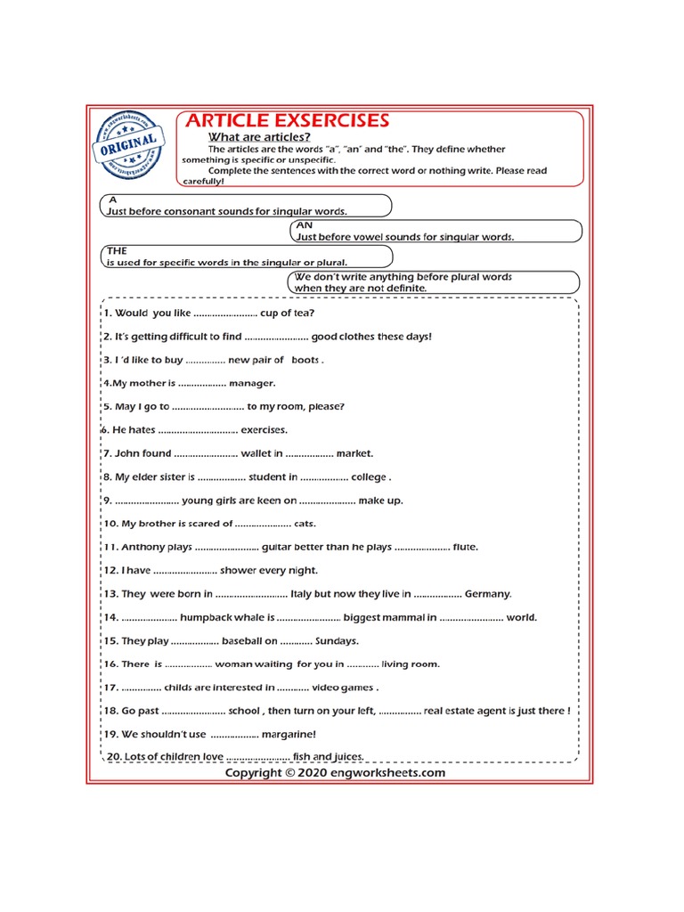 Article A An And The Exercise Pdf