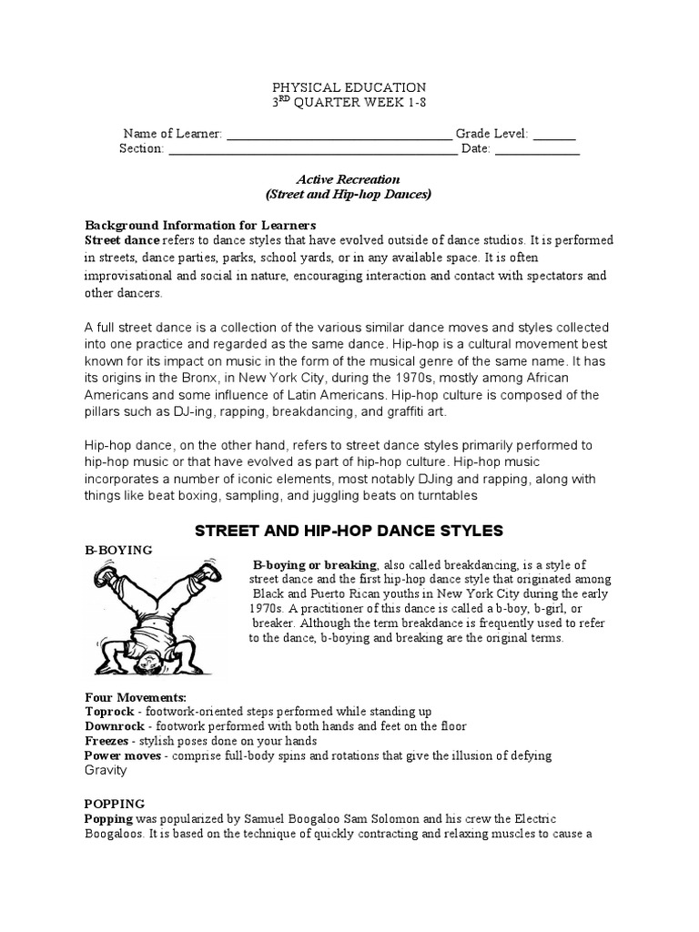 Physical Education 3RD Quarter | PDF | Hip Hop Music | Dances