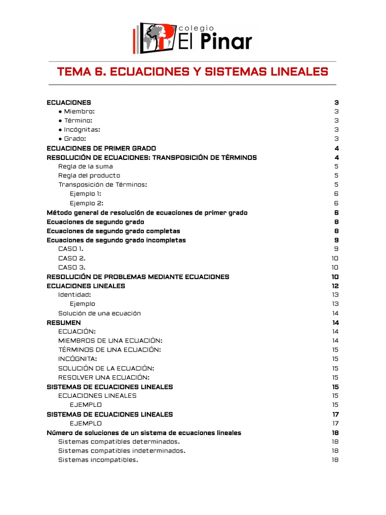 Tema 6. ECUACIONES y SISTEMAS LINEALES | PDF | Ecuaciones | Sistema de ecuaciones lineales