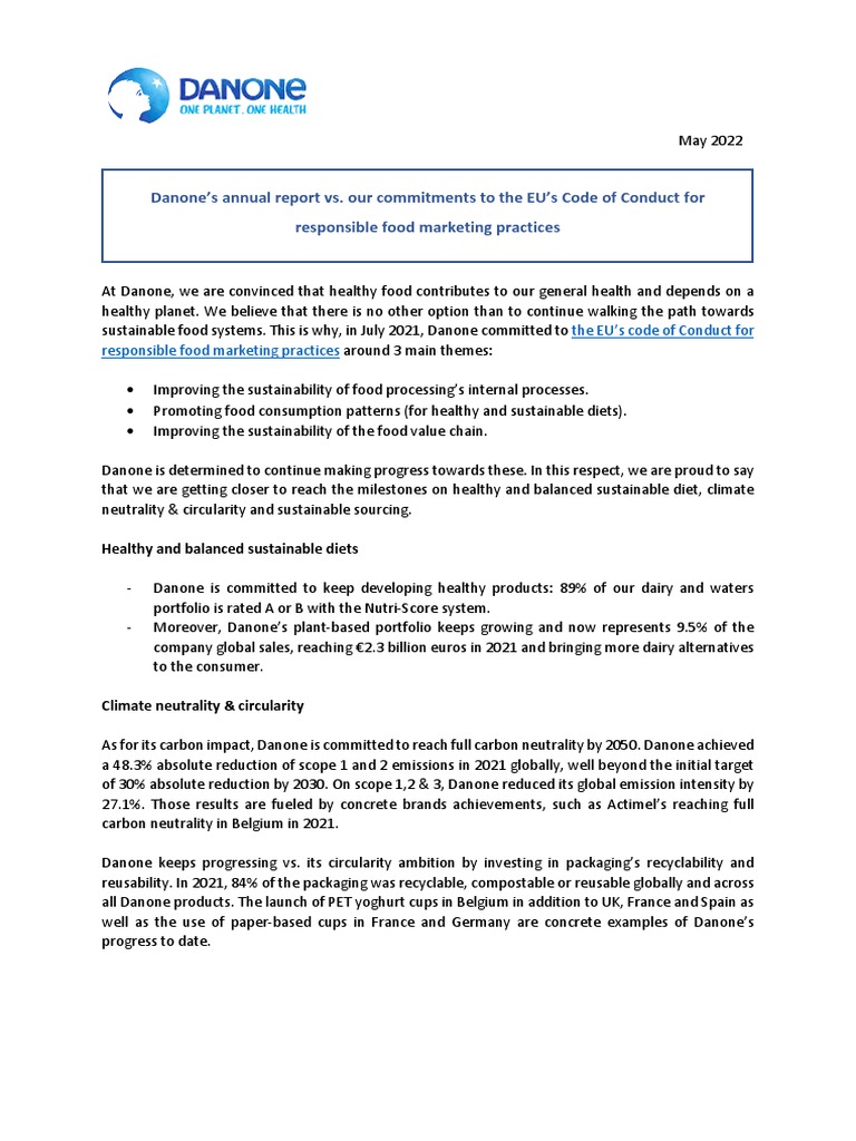 f2f SFPD Coc Report 2022 Danone | PDF | Sustainability | Economy And The Environment