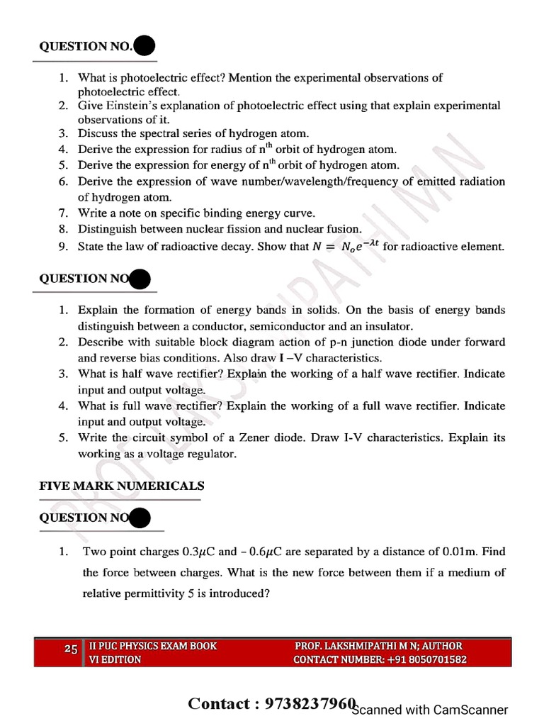 12th Physics - Numerical Problems | PDF