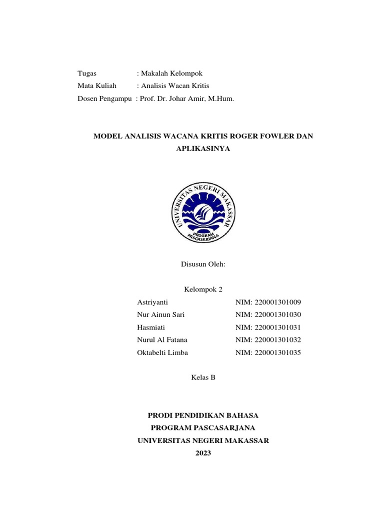 Makalah KLP 2 - Analisis Wacana Roger Fowler | PDF