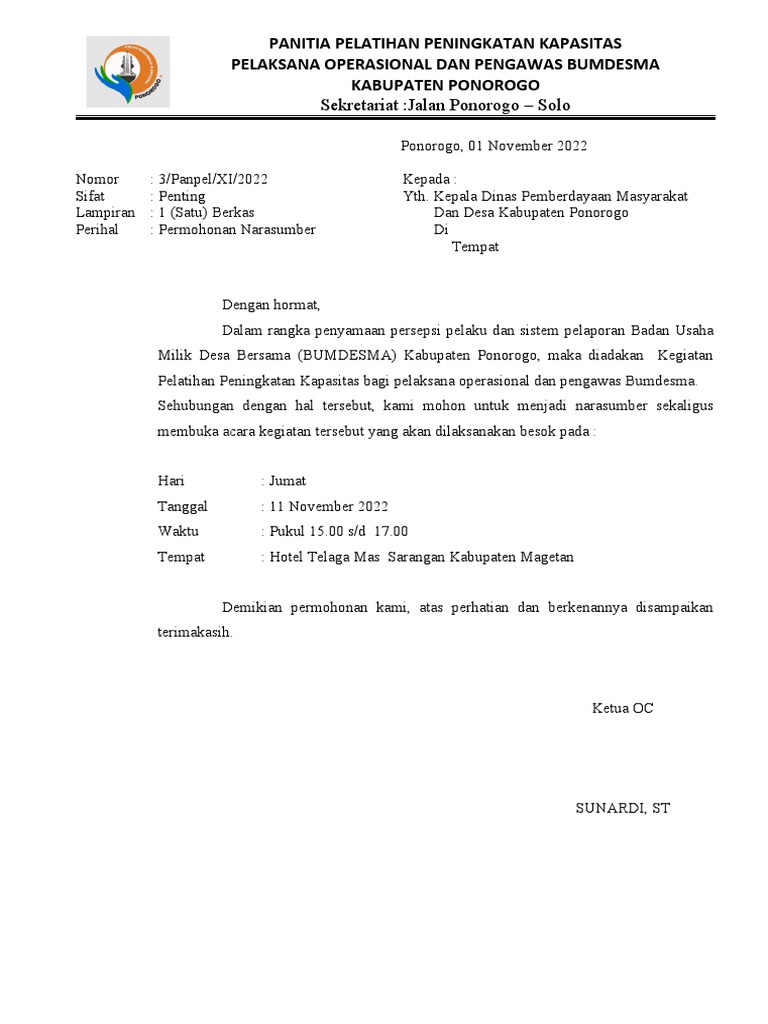 Surat Permohonan Ke PMD | PDF