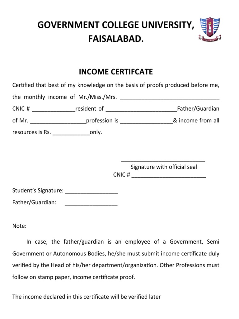 Income Certificate Specimen | PDF