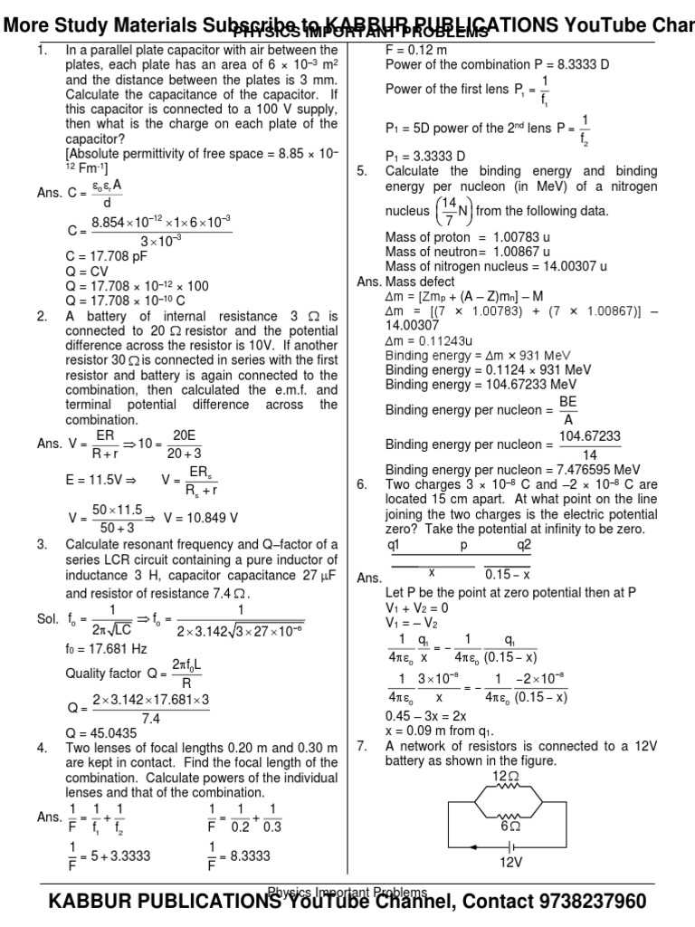 2nd PUC PHYSICS IMPORTANT QUESTIONS - 2 PDF | PDF | Series And Parallel ...