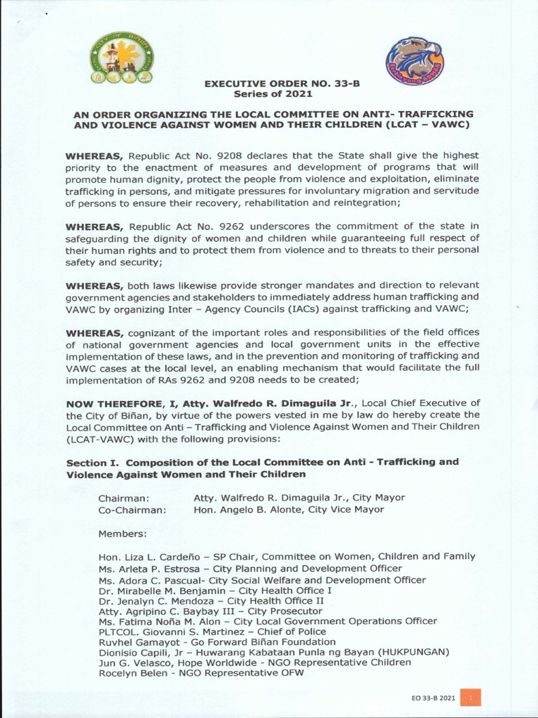 Executive Order Organanizing The LCAT-VAWC PDF | PDF