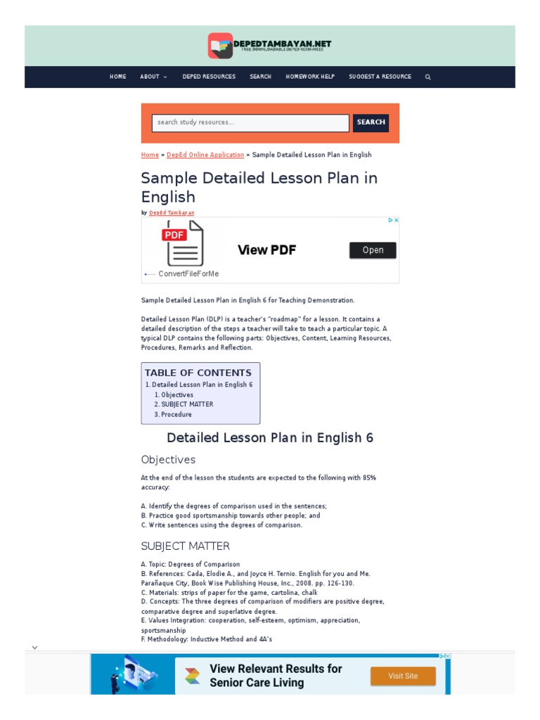 Depedtambayan Net Sample Detailed Lesson Plan in English PDF | PDF ...