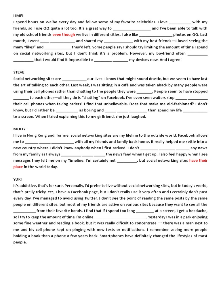 Essential Reading Unit 9 - Cloze | PDF | Social Networking Service ...