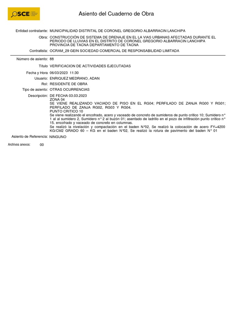 Asiento Del Cuaderno de Obra | PDF