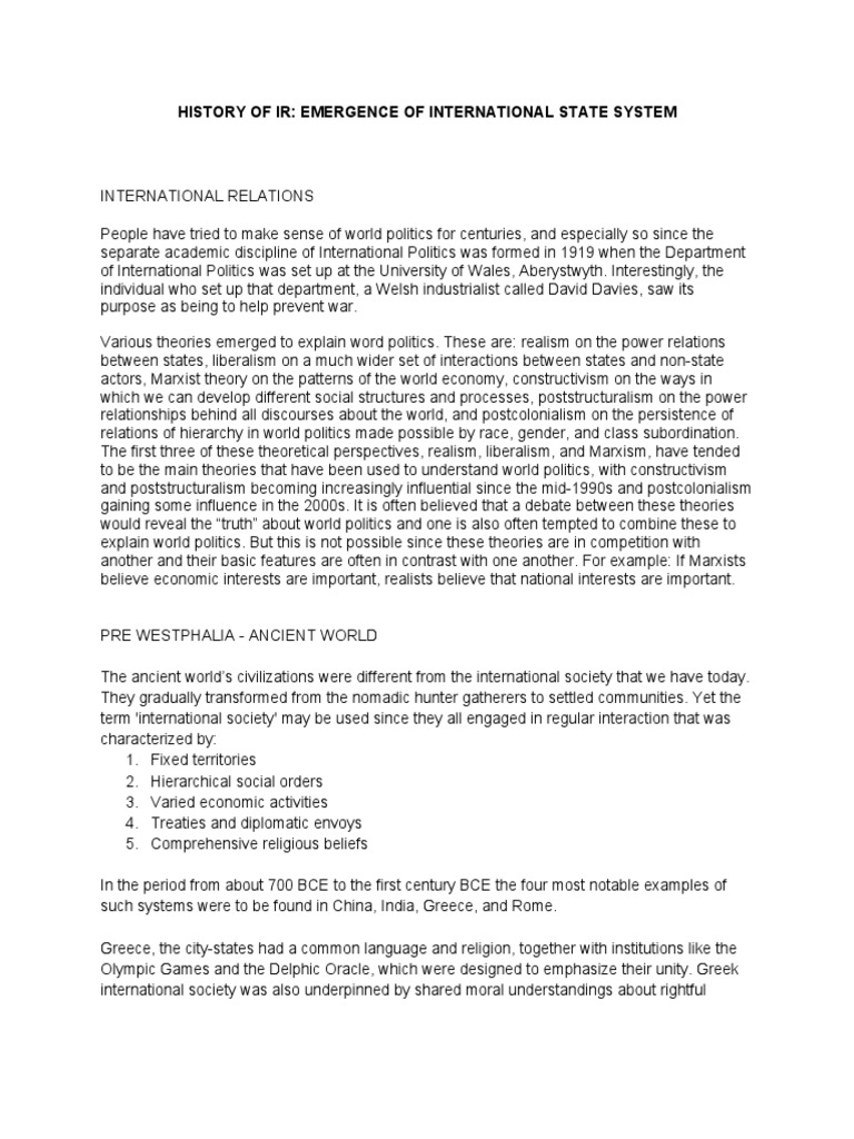 The Emergence and Evolution of the Modern International State System ...