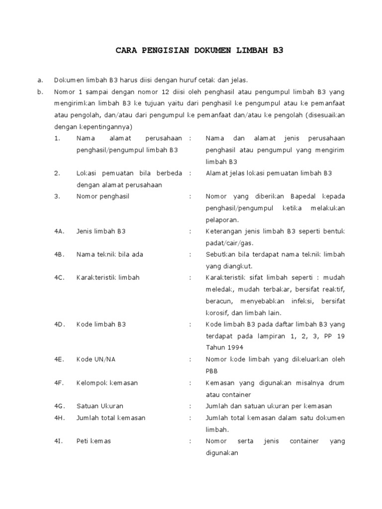 Cara Pengisian Dokumen Limbah B3 | PDF