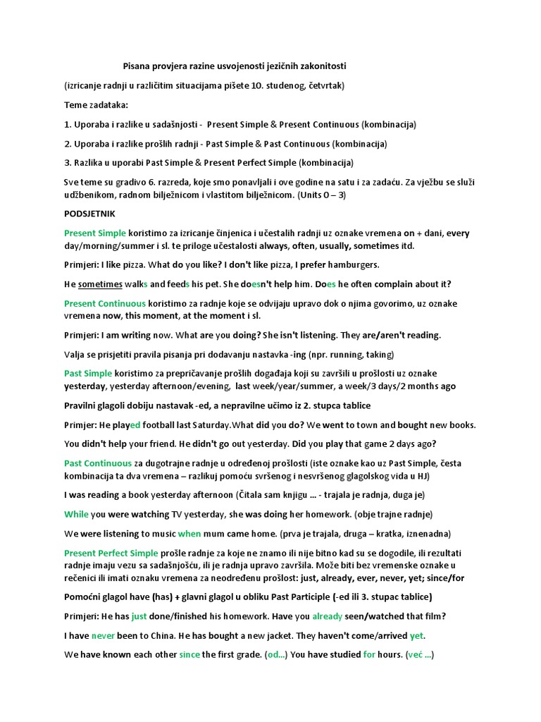 7.r Priprema I Podsjetnik Za Jezičnu Provjeru 10.11.2022 | PDF