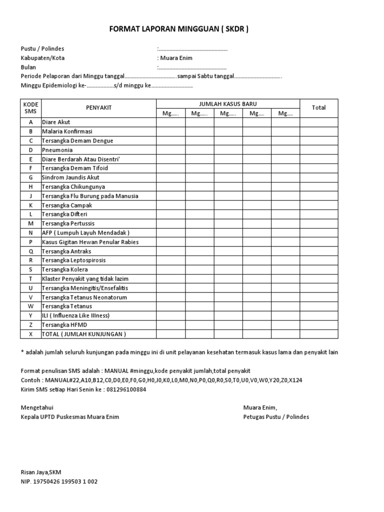 format laporan mingguan (SKDR ).xlsx | PDF