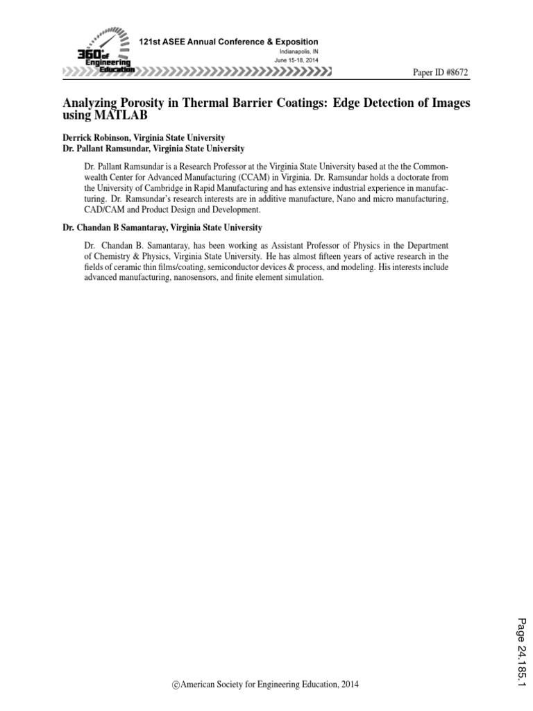 Analyzing Porosity In Thermal Barrier Coatings Edge Detection Of Images Using Matlab Pdf Rgb