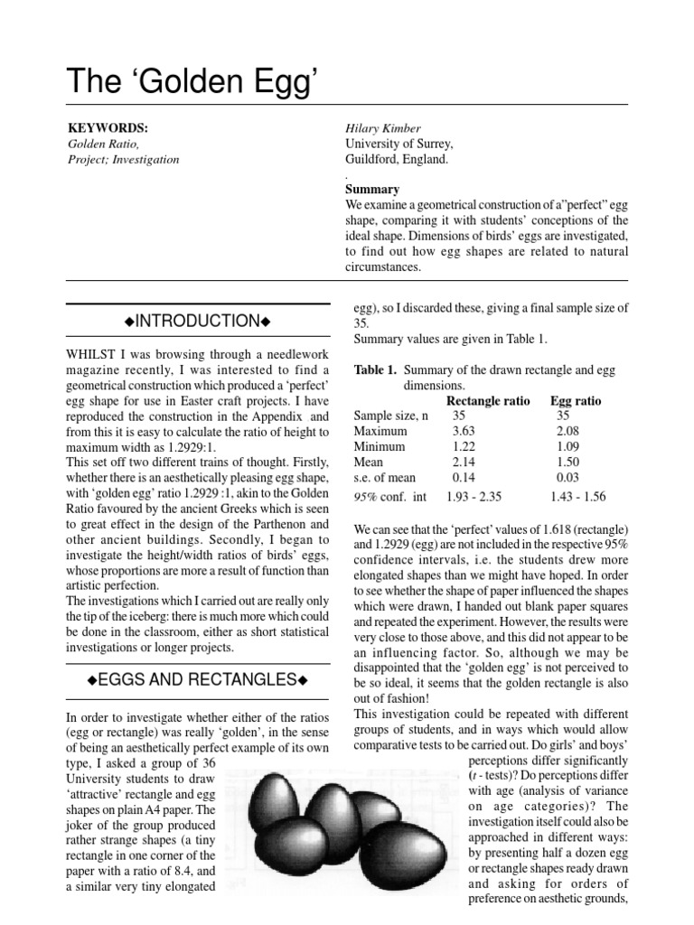 EGG Golden Ratio | Circle | Scatter Plot