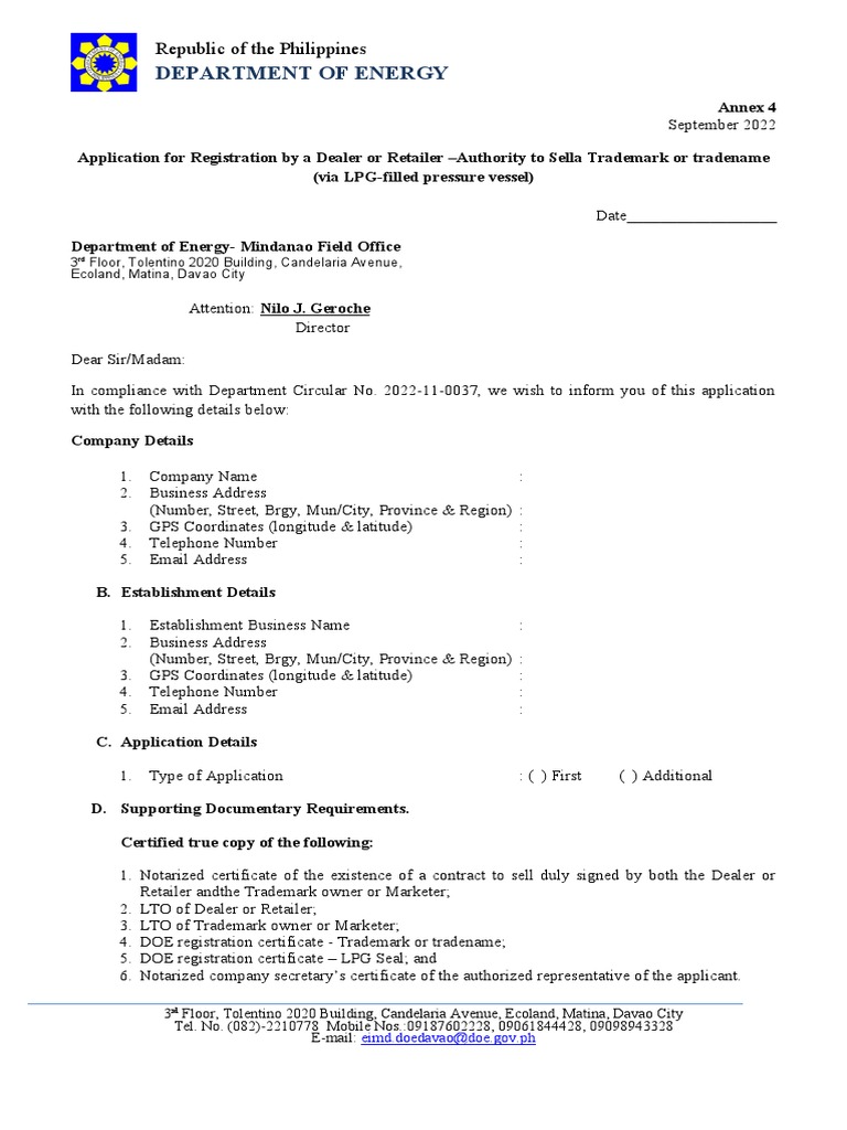 LPG Dealer Registration Application Form | PDF | Service Industries ...